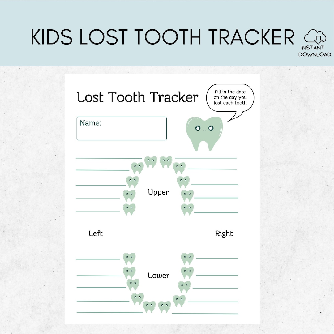 Kids’ Lost Tooth Tracker in Green | Children's Lost Tooth Chart | Lost ...
