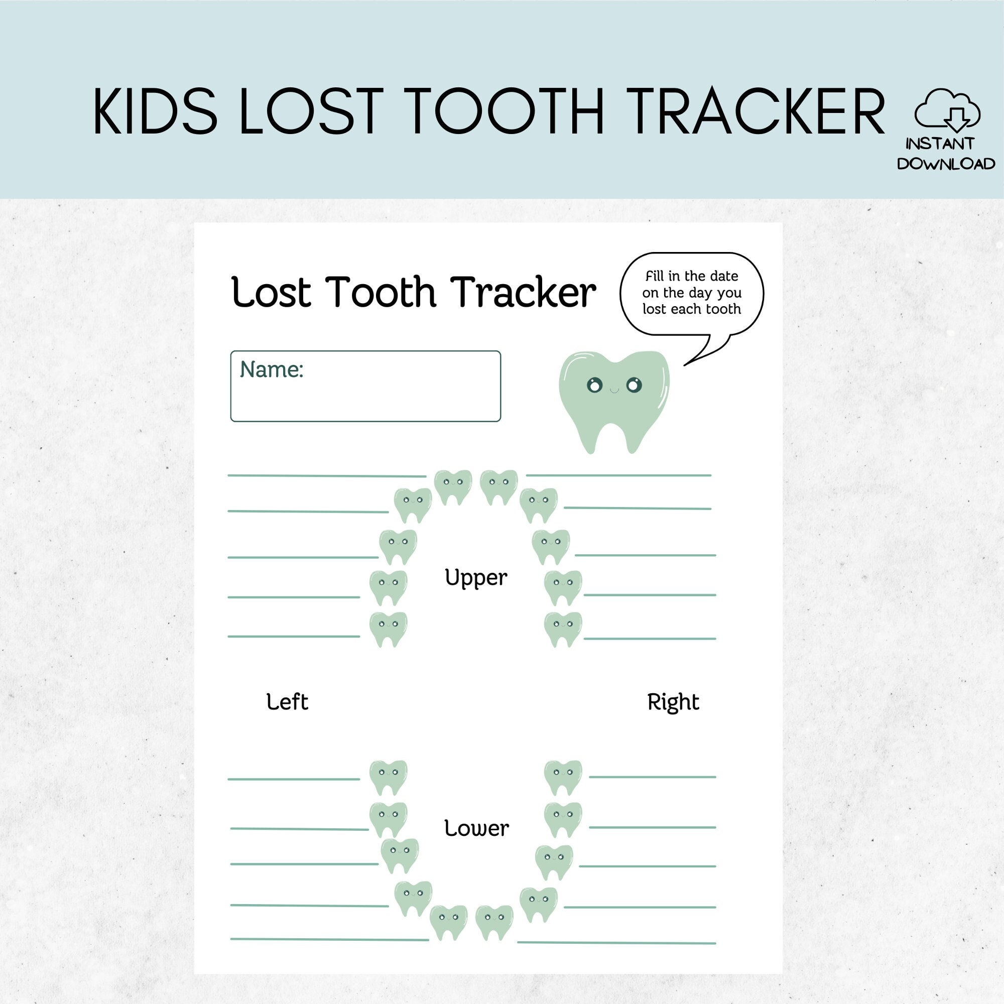 Kids’ Lost Tooth Tracker in Green | Children's Lost Tooth Chart | Lost ...