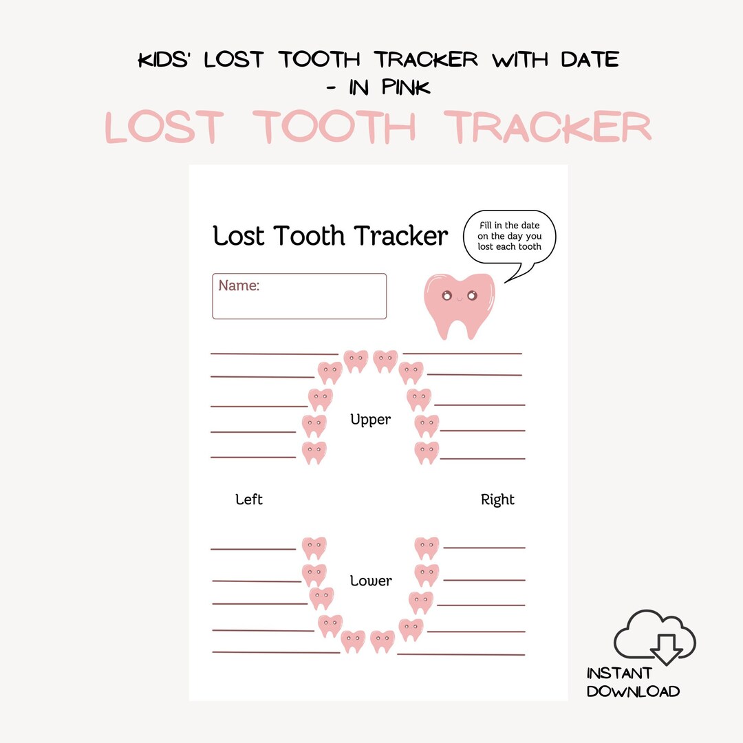 Kids Lost Tooth Tracker in Pink Children's Lost Tooth Chart Lost Tooth ...