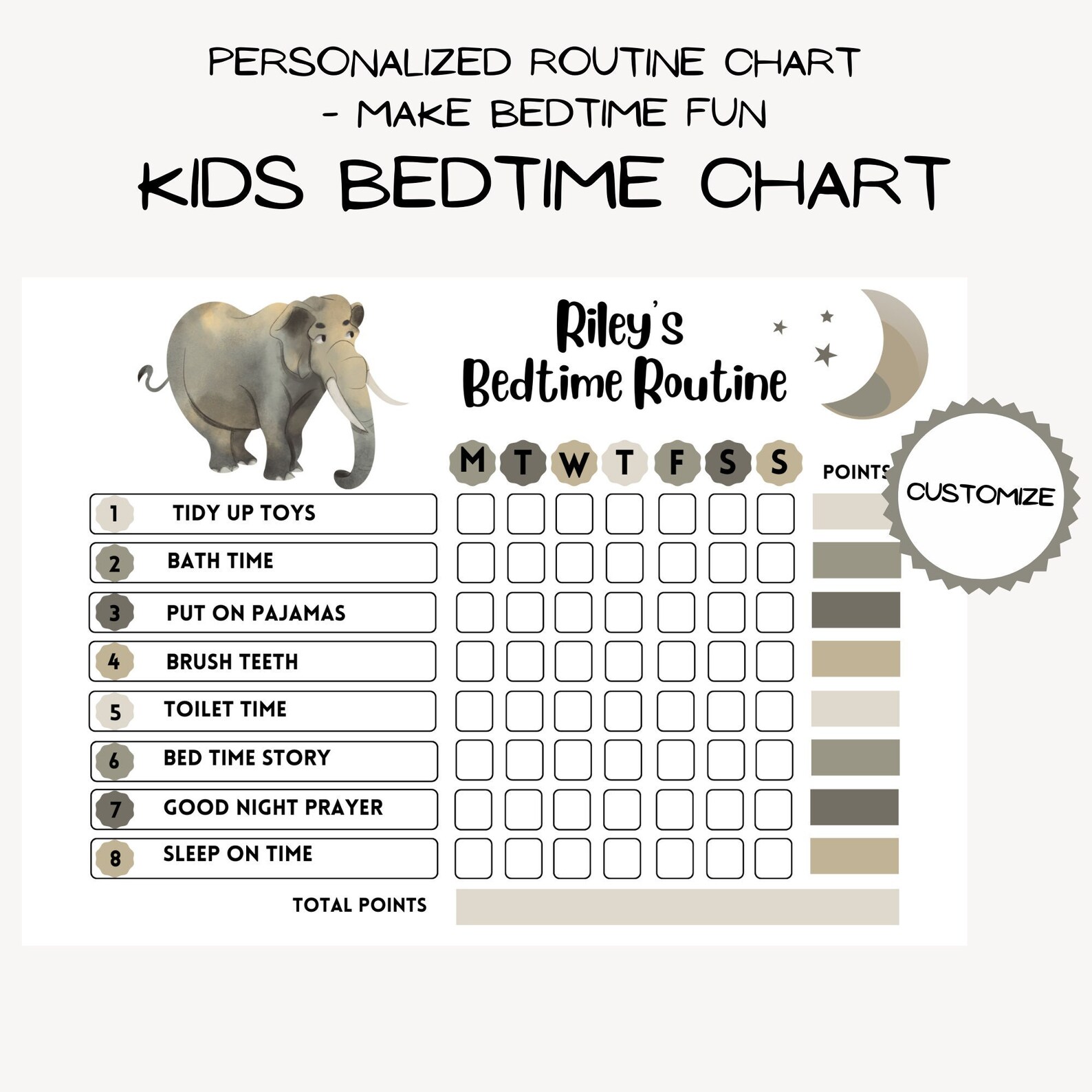 Kids Bedtime Routine Chart Customizable Bedtime Schedule - Etsy