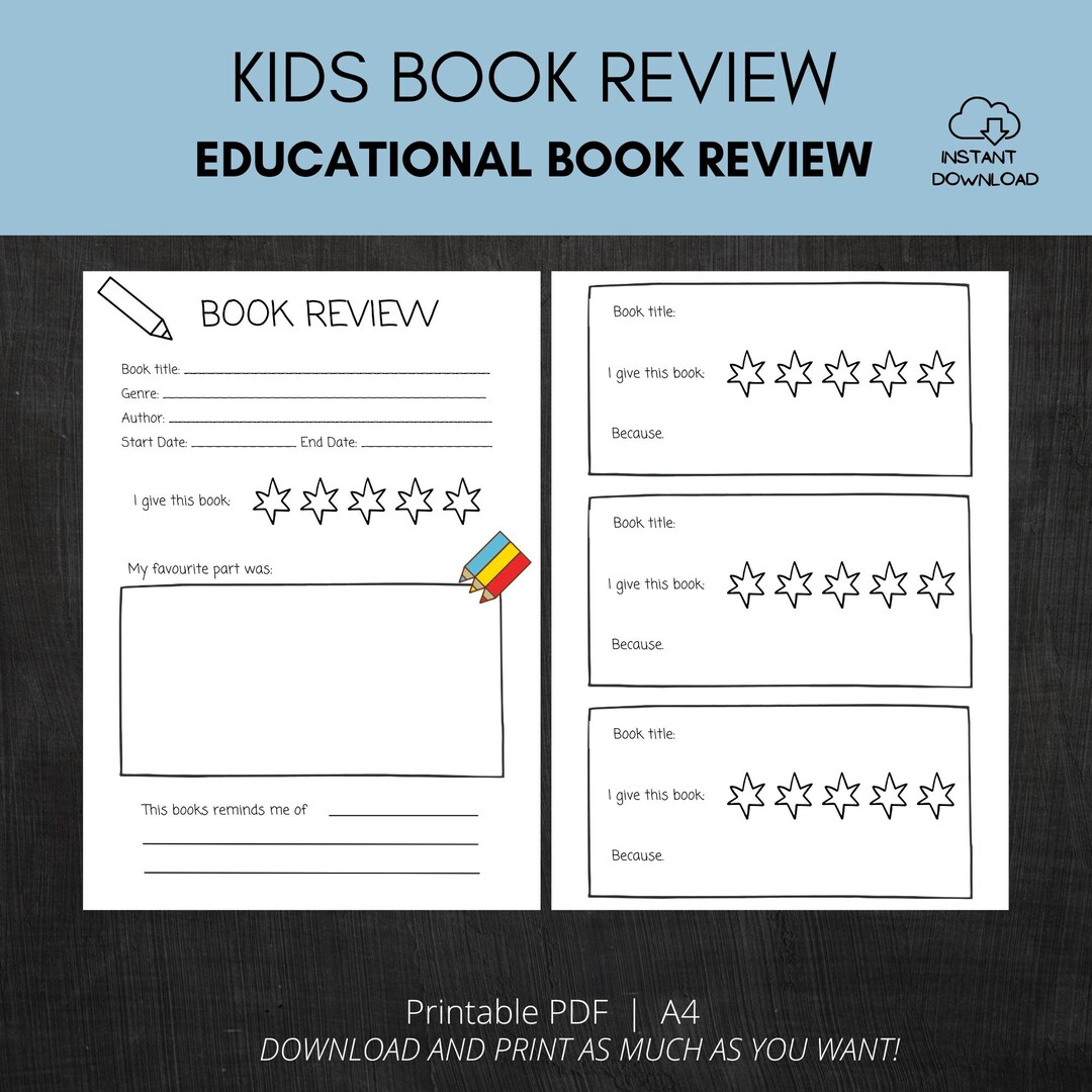 Kids Book Review Template | Educational Activity Sheet (digital Print ...