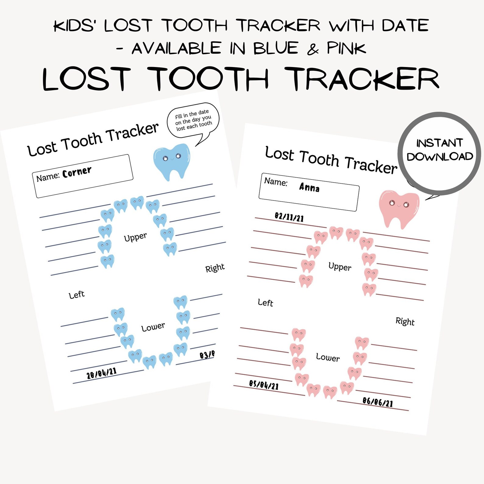 Kids Lost Tooth Tracker Children's Lost Tooth Chart - Etsy