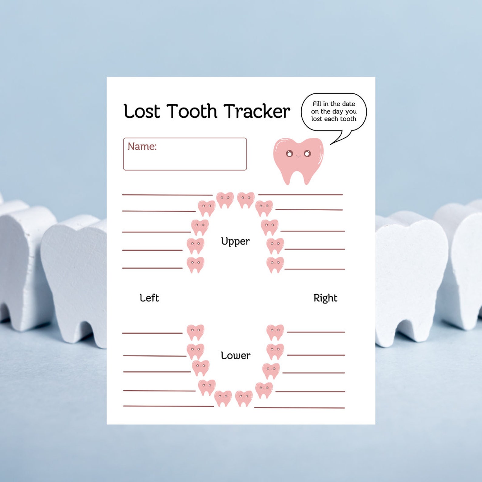 Kids Lost Tooth Tracker in Pink Children's Lost Tooth Chart Lost Tooth ...