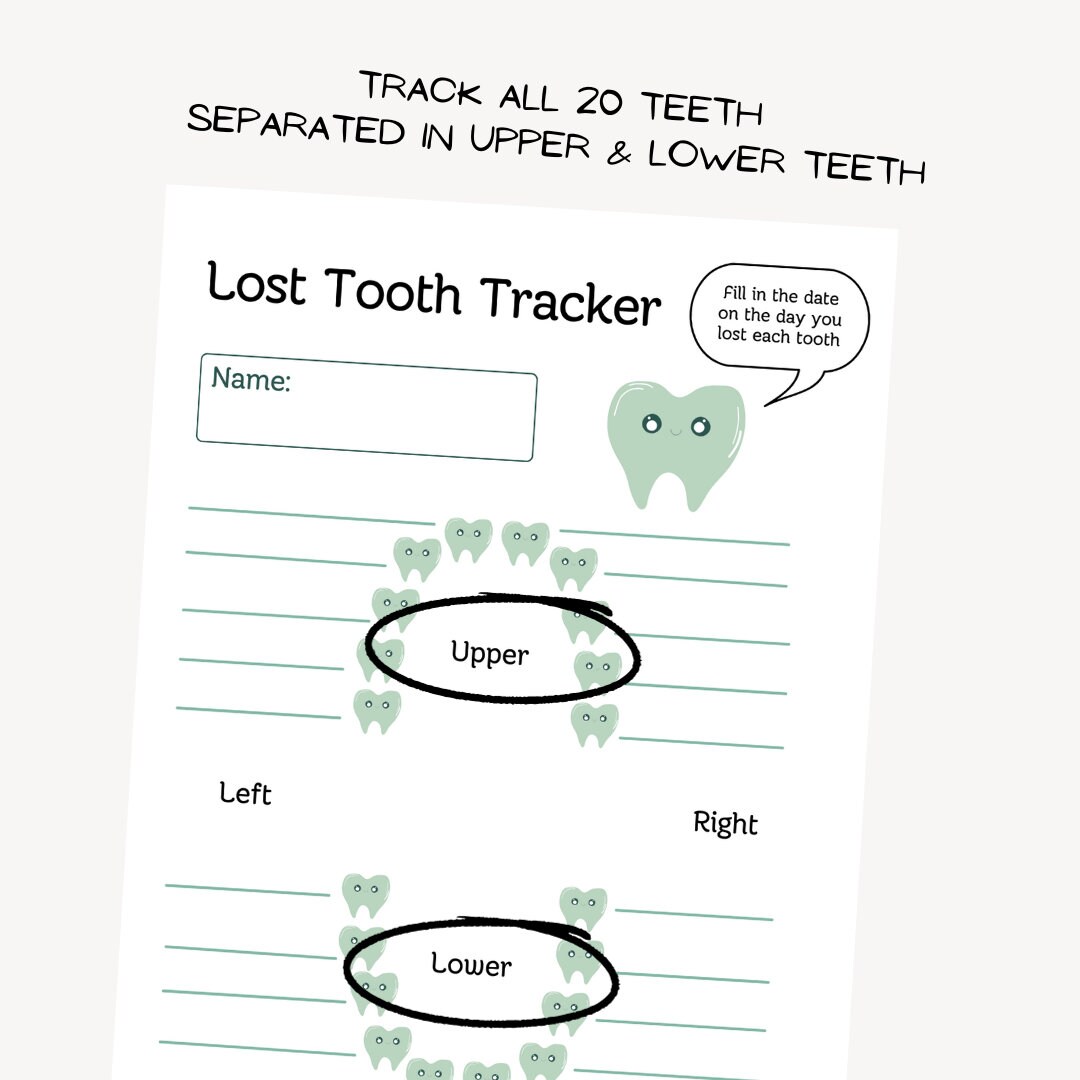 Kids Lost Tooth Tracker in Green Children's Lost Tooth Chart Lost Tooth ...