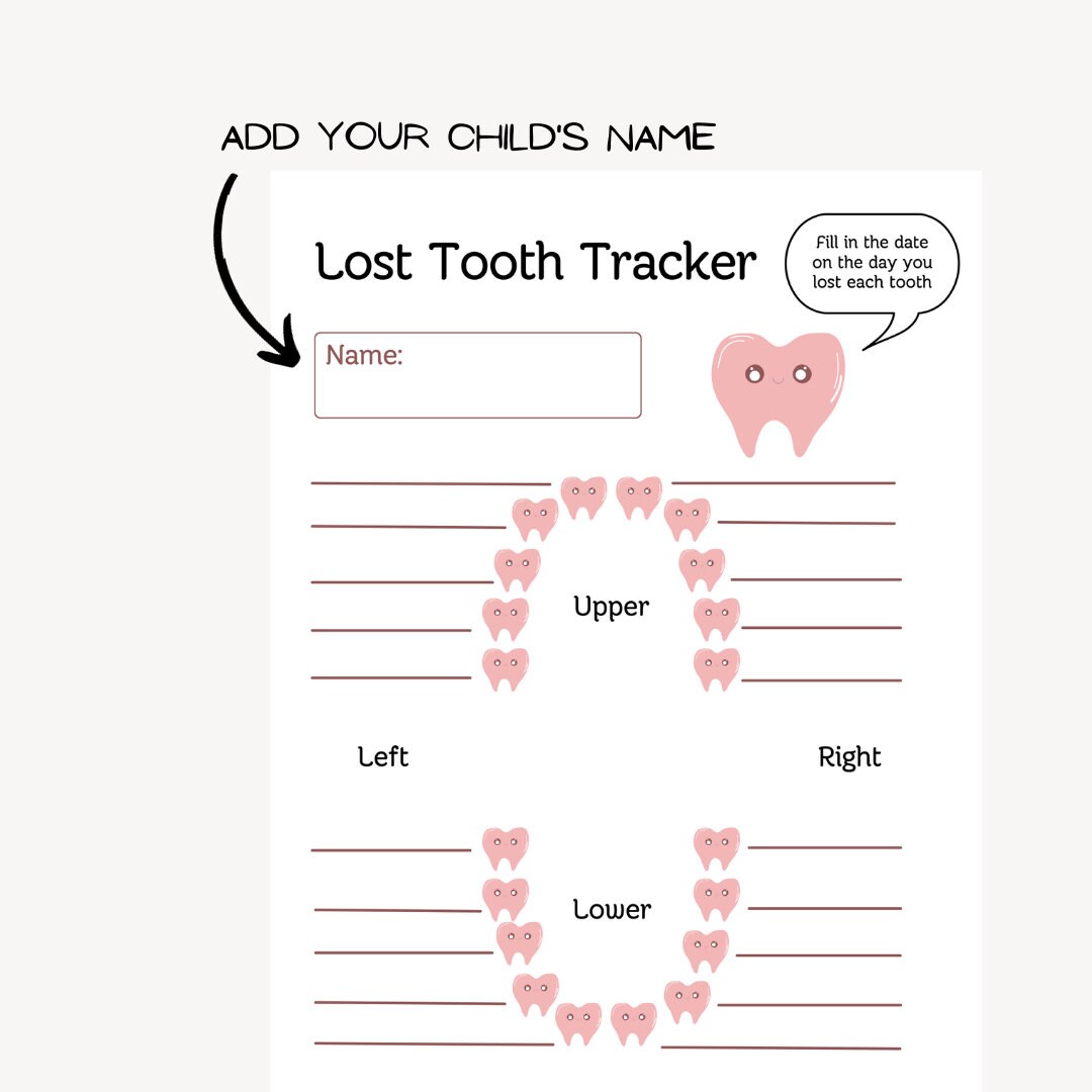 Kids Lost Tooth Tracker in Pink Children's Lost Tooth Chart Lost Tooth ...