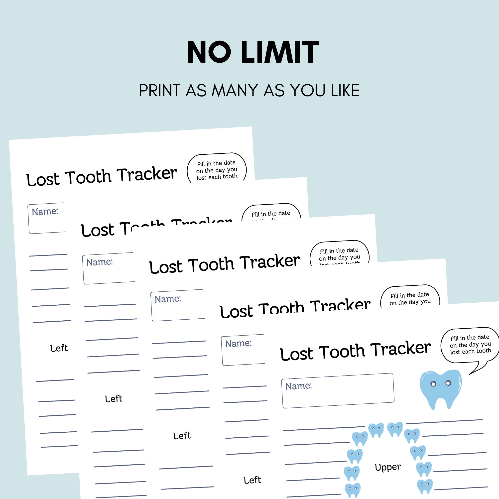 Kids Lost Tooth Tracker in Blue Children's Lost Tooth Chart Lost Tooth ...