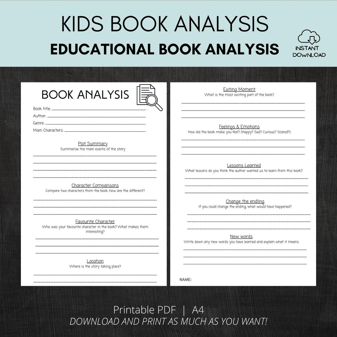 Kids Book Analysis Sheet | Educational Book Report (digital Print) - Etsy
