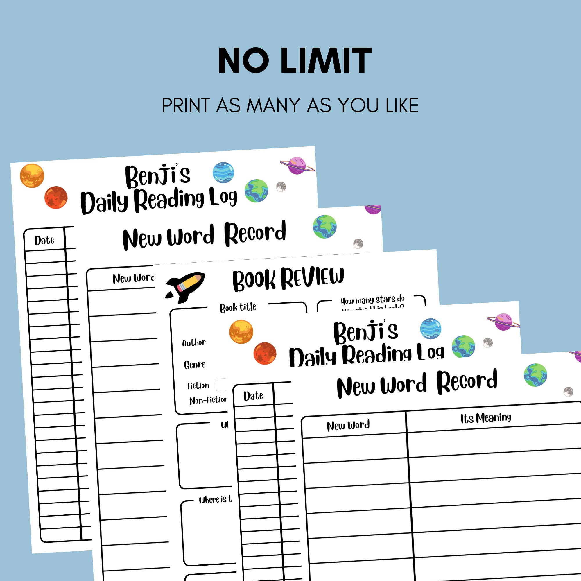 Kids Reading Log | Personalized Kids Reading Chart | Daily Reading ...