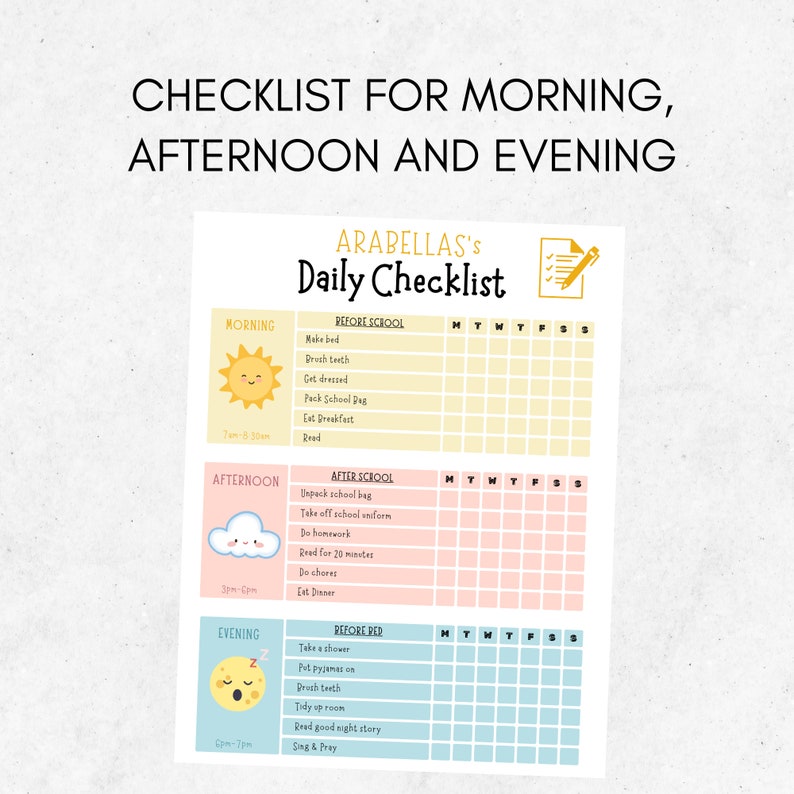 Kids Daily Checklist | Morning Routine | Bedtime Routine | After School ...