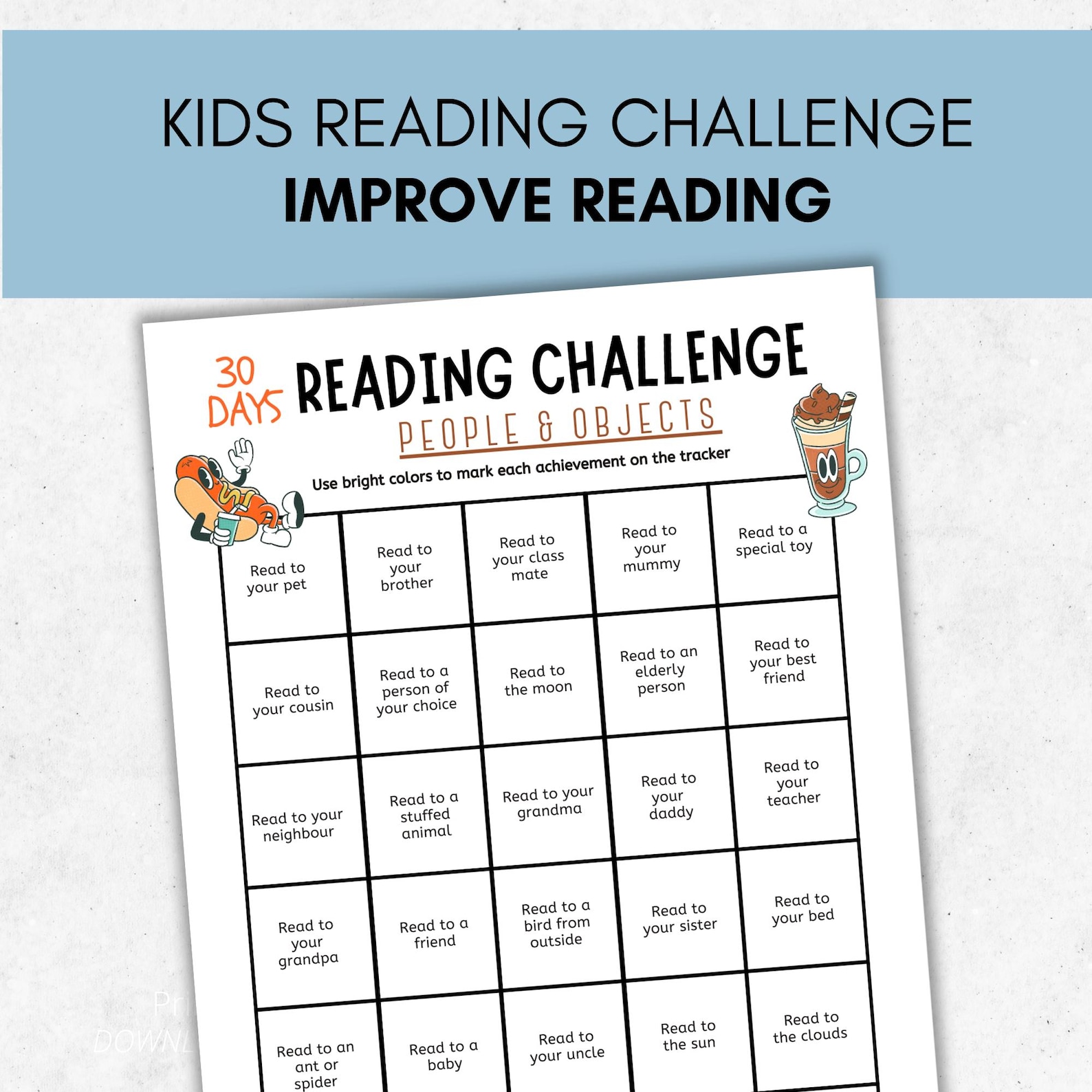 Kids’ Reading Challenge | Printable Kids Reading Chart | Daily Reading ...