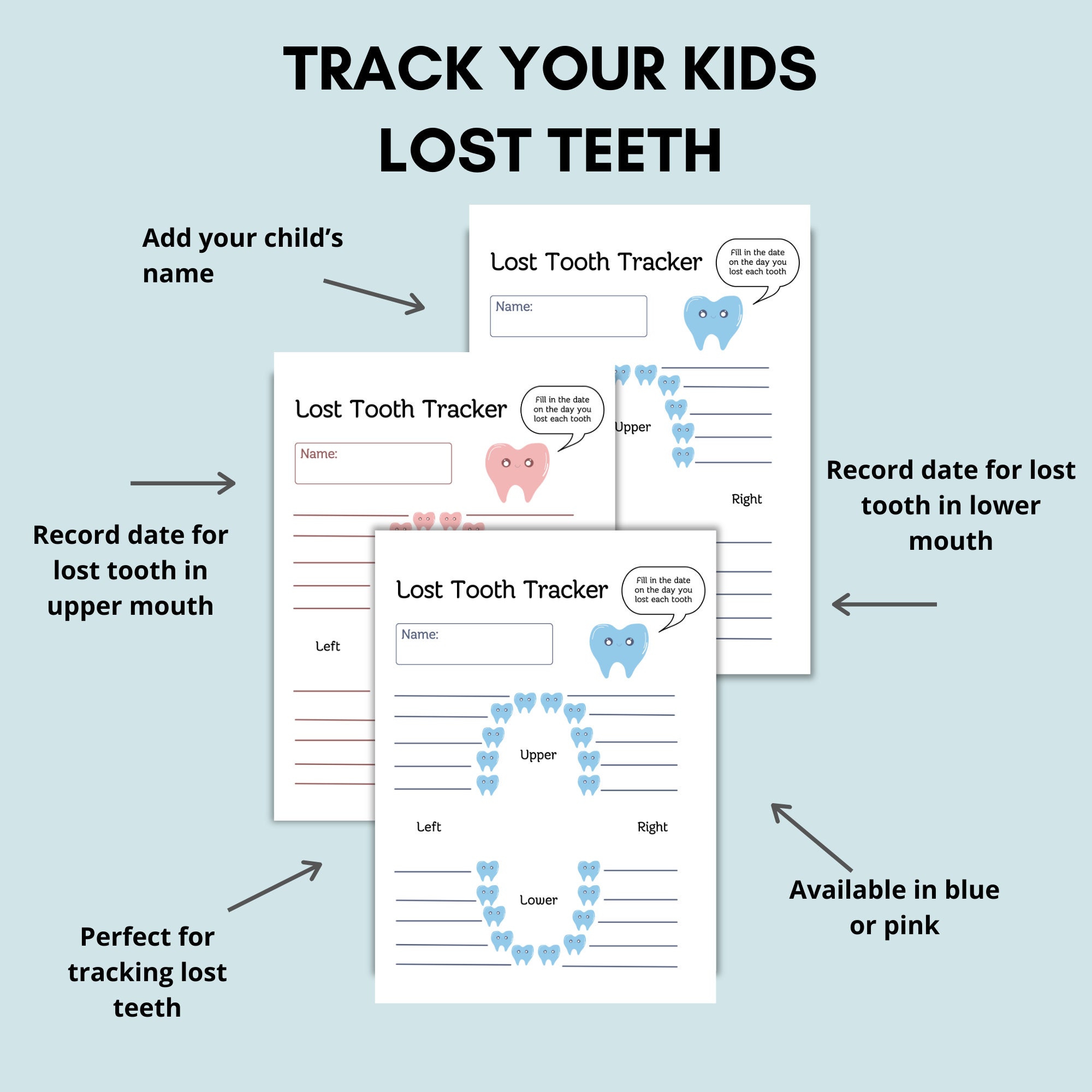 Kids’ Lost Tooth Tracker| Children's Lost Tooth Chart | Lost Tooth ...