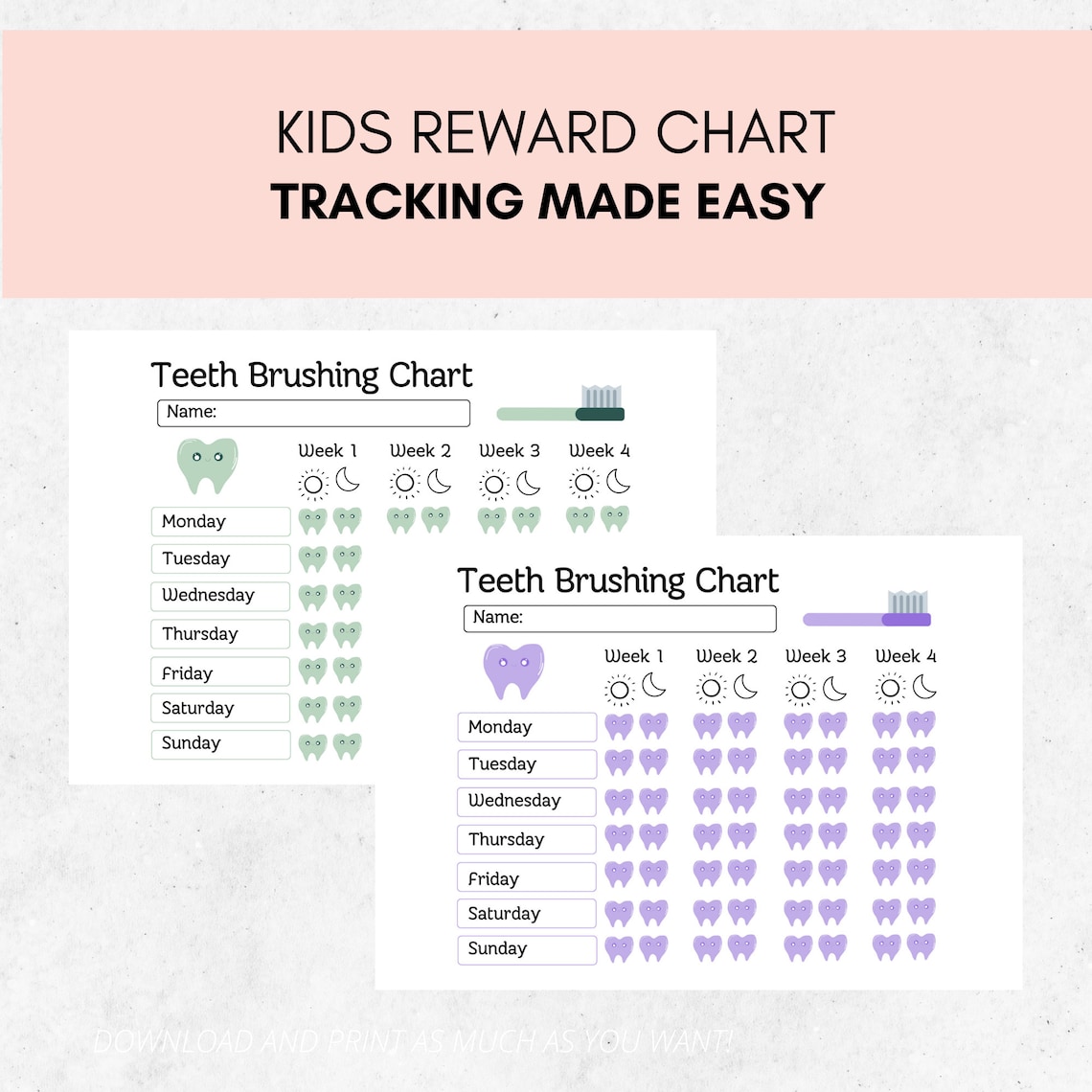 Kids Teeth Brushing Chart Teeth Brushing Tracker Kids Routine Schedule ...