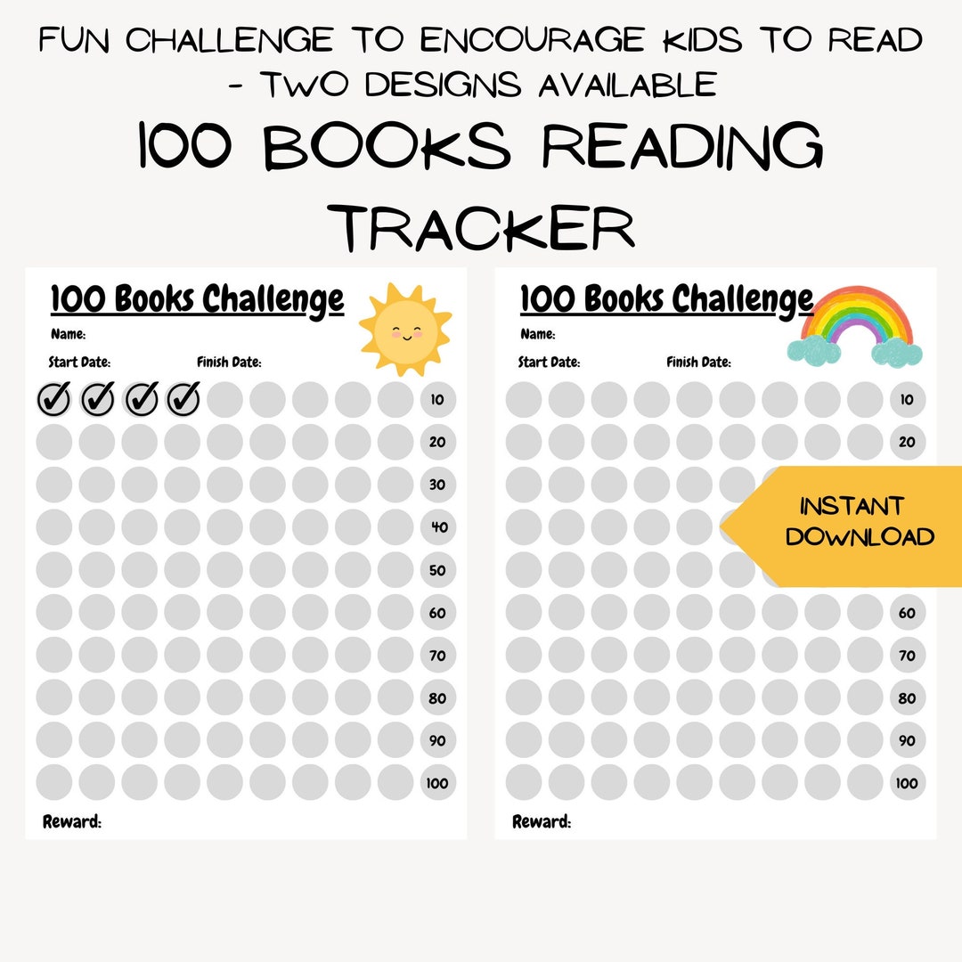 100 Books Reading Tracker Printable Kids Reading Chart - Etsy