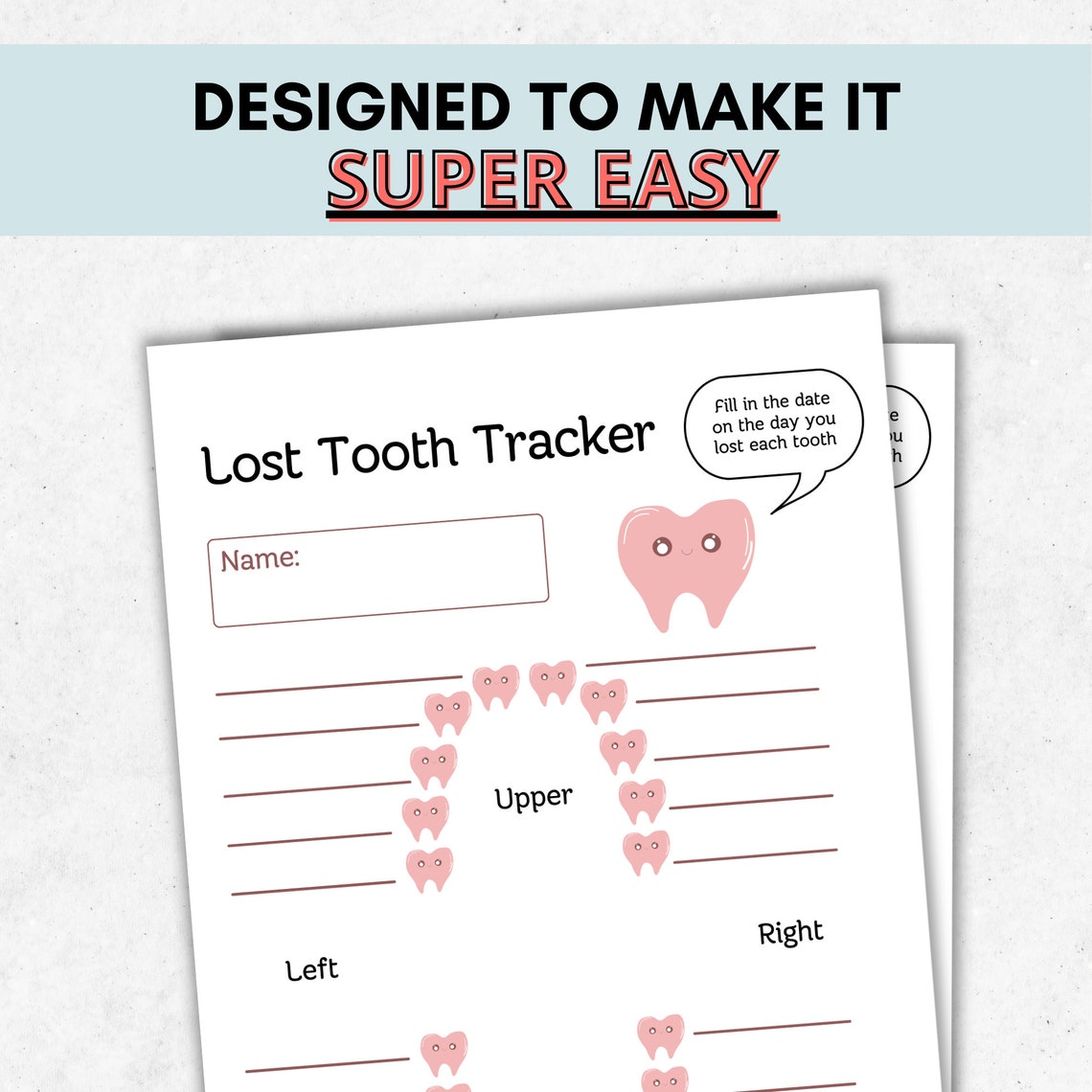 Kids’ Lost Tooth Tracker in Pink | Children's Lost Tooth Chart | Lost ...