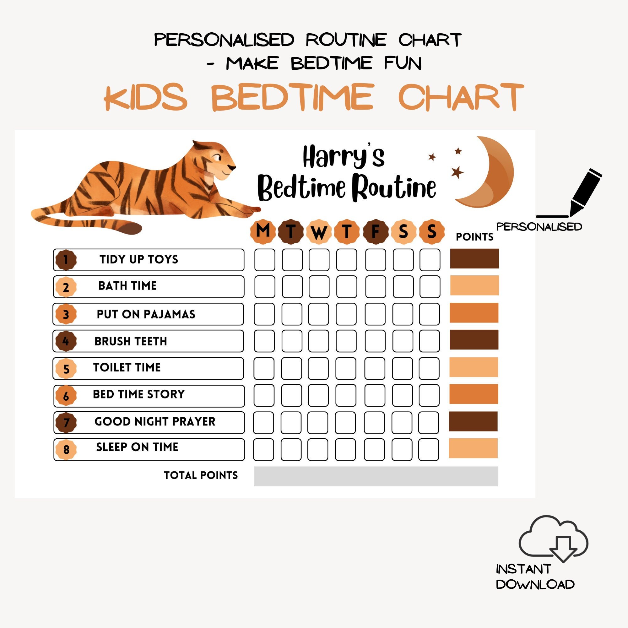 Kids Bedtime Routine Chart Customizable Bedtime Schedule Kids Bedtime ...