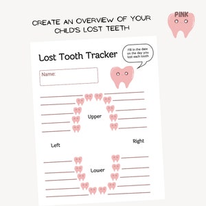 Kids Lost Tooth Tracker in Pink Children's Lost Tooth Chart Lost Tooth ...