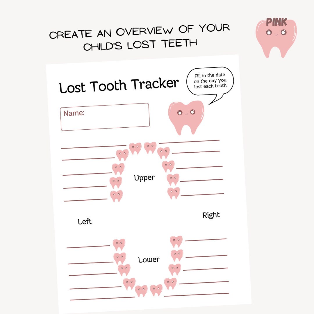 Kids Lost Tooth Tracker in Pink Children's Lost Tooth Chart Lost Tooth ...