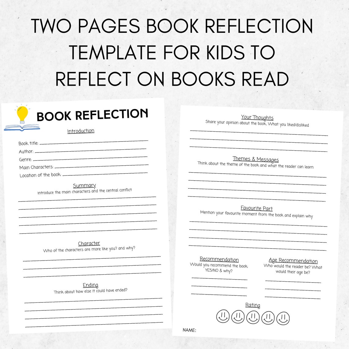 Kids Book Reflection Sheet: Educational Book Report Template (digital ...
