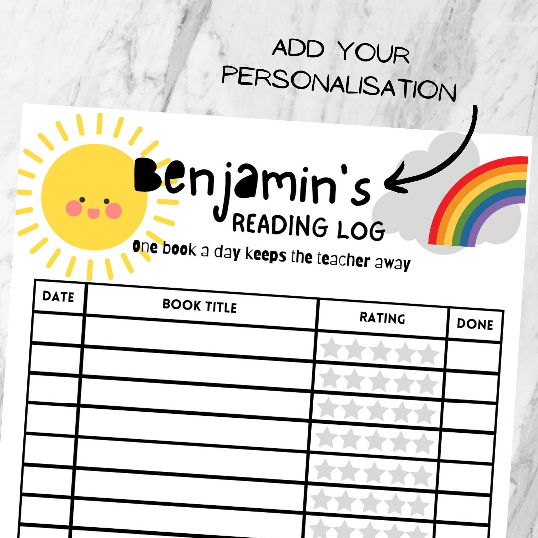 Kids Reading Log Personalized Kids Reading Chart Daily Reading Record ...