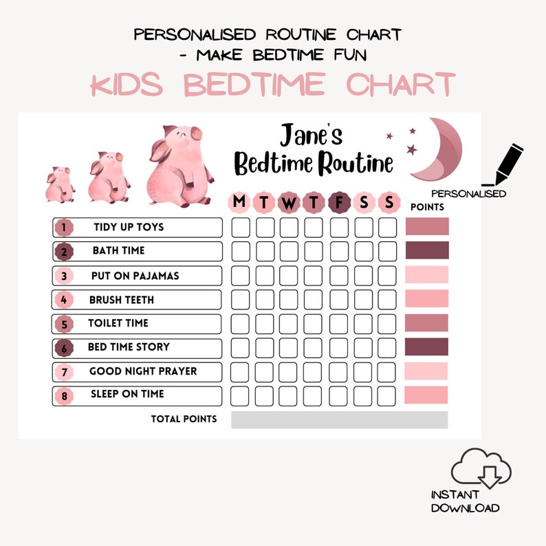 Kids Bedtime Routine Chart Customizable Bedtime Schedule Kids Bedtime ...