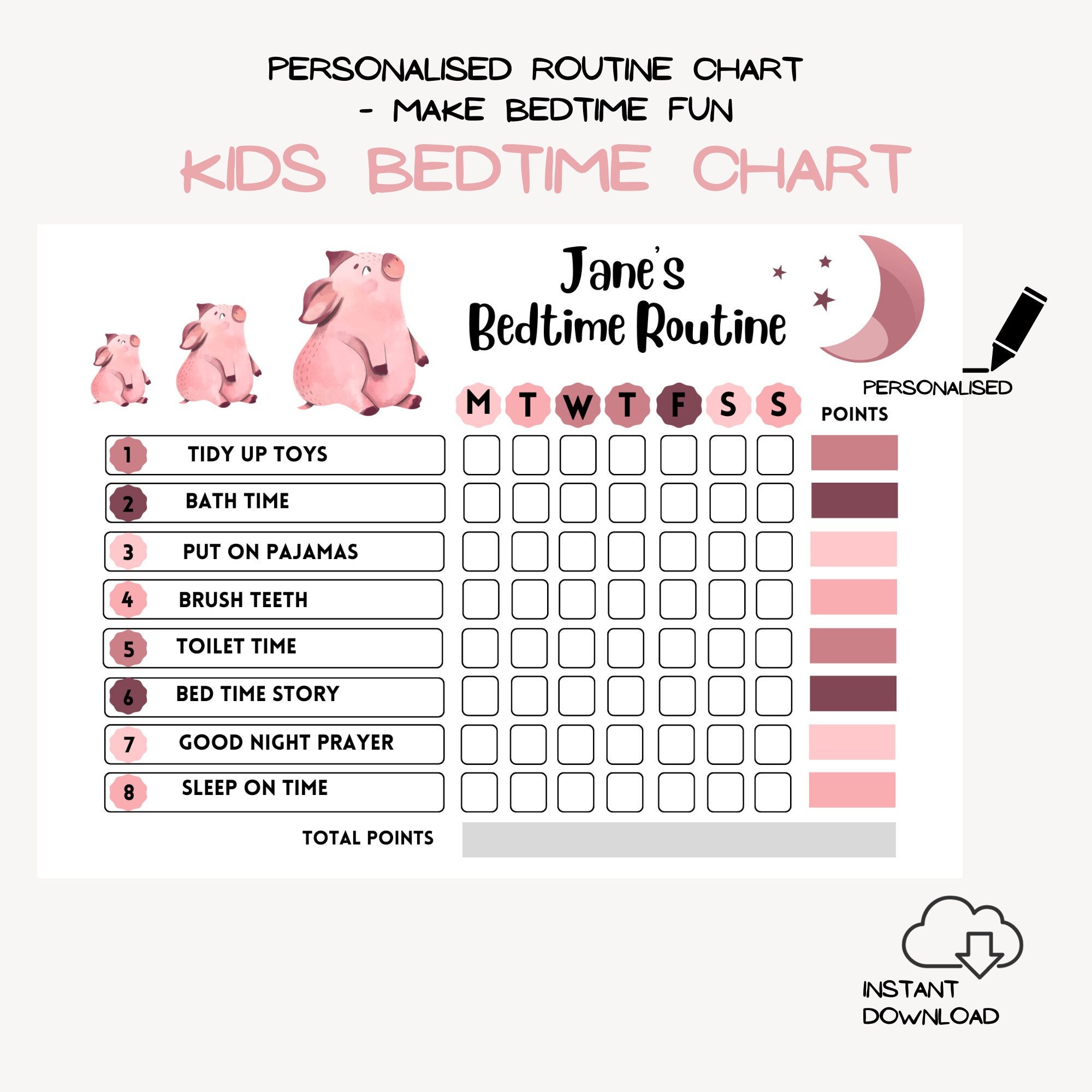Kids Bedtime Routine Chart Customizable Bedtime Schedule Kids Bedtime ...