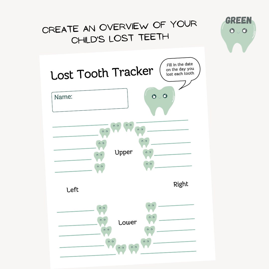 Kids Lost Tooth Tracker in Green Children's Lost Tooth Chart Lost Tooth ...