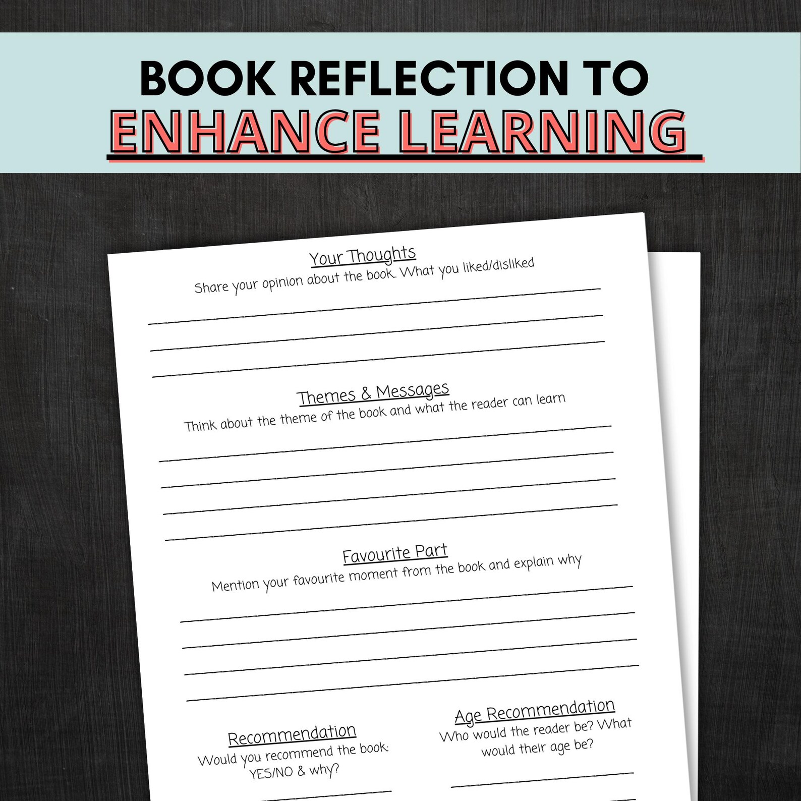 Kids Book Reflection Sheet: Educational Book Report Template (digital ...