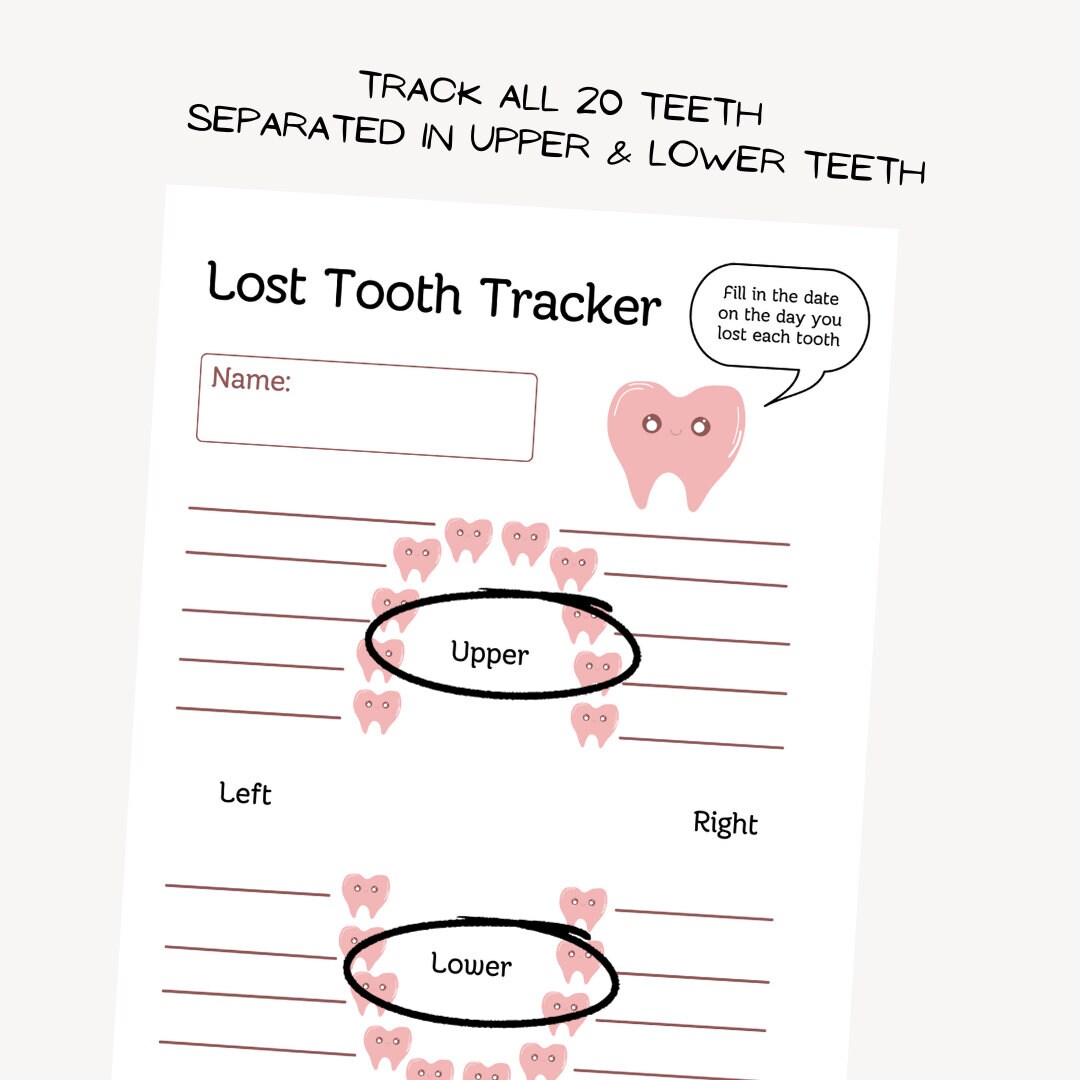 Kids Lost Tooth Tracker in Pink Children's Lost Tooth Chart Lost Tooth ...