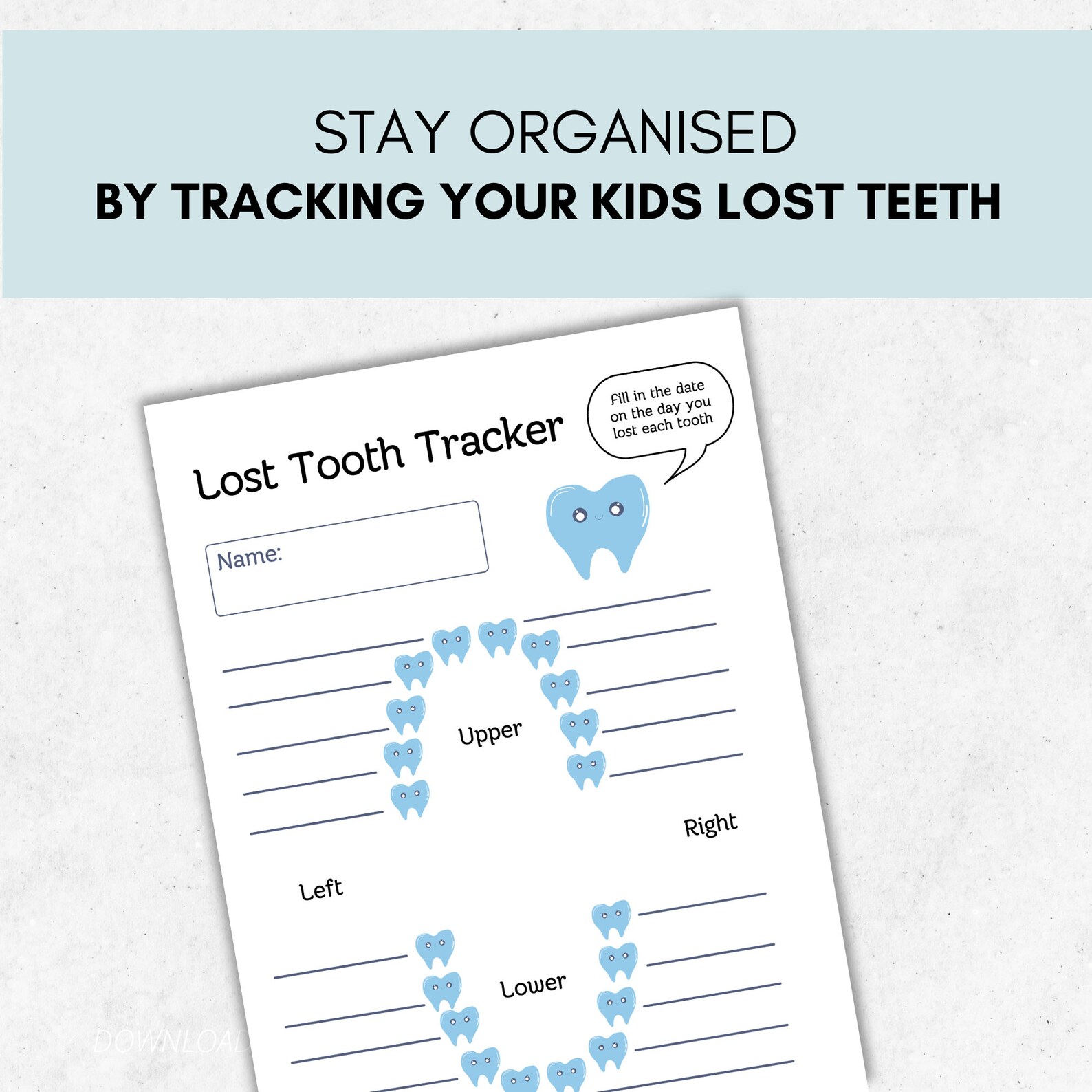 Kids Lost Tooth Tracker in Blue Children's Lost Tooth Chart Lost Tooth ...