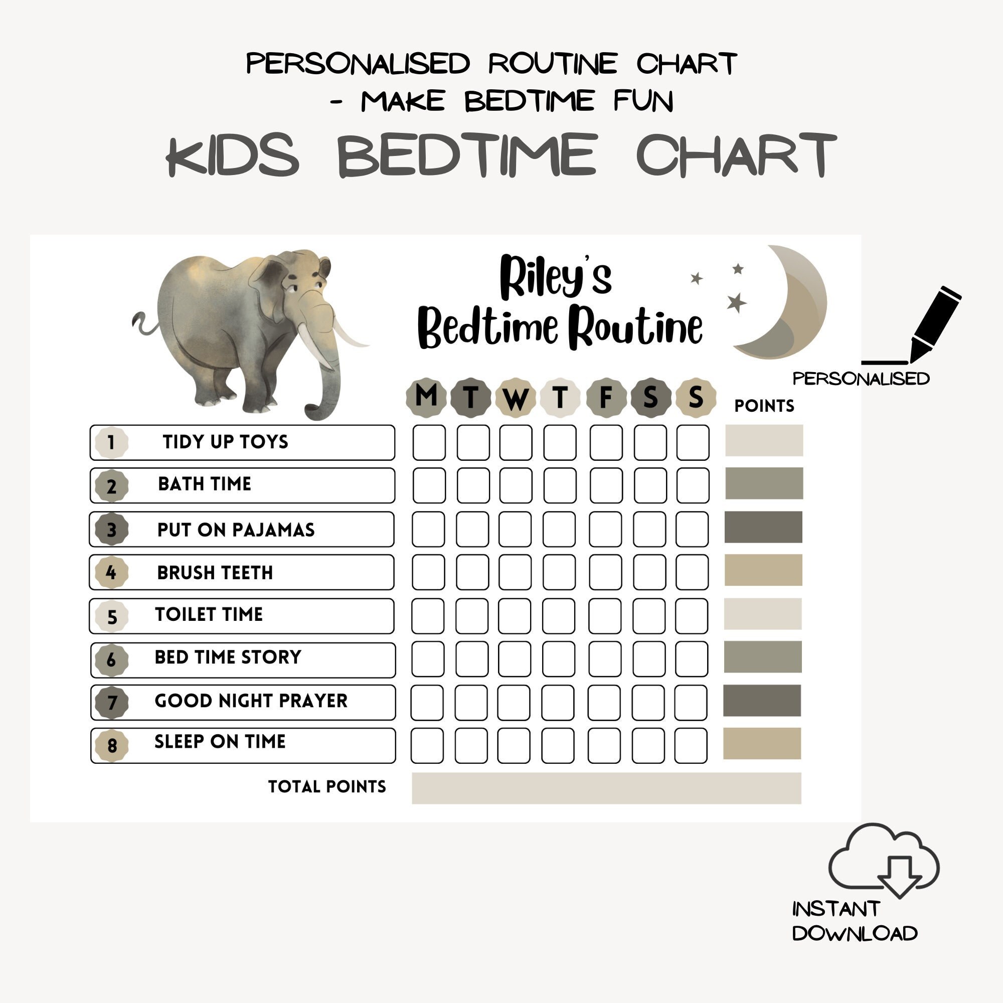 Kids Bedtime Routine Chart Customizable Bedtime Schedule Kids Bedtime ...