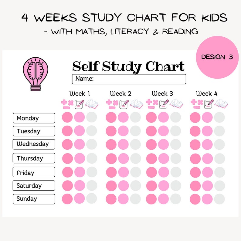 Kids Study Tracker & Planner Study Checklist Chart (Download Now) - Etsy