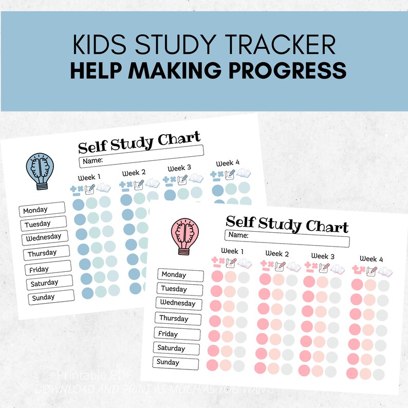 Kids Study Tracker & Planner Study Checklist Chart Printable Study ...
