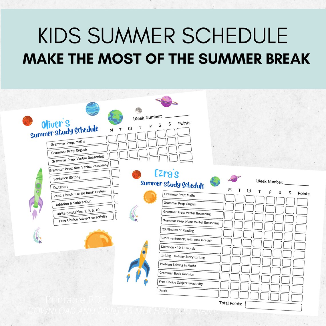 Kids Summer Study Schedule Printable Kids Schedule Daily Learning ...