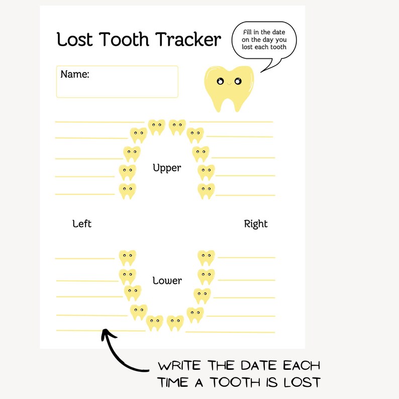Kids Lost Tooth Tracker in Yellow Children's Lost Tooth - Etsy