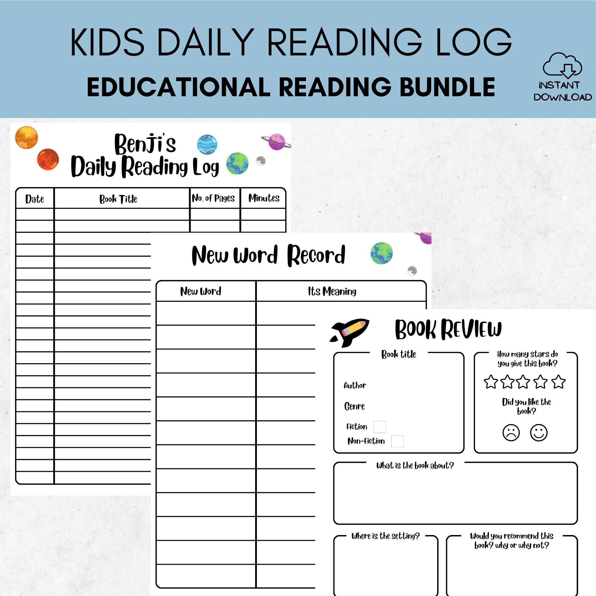 Kids Reading Log | Personalized Kids Reading Chart | Daily Reading ...