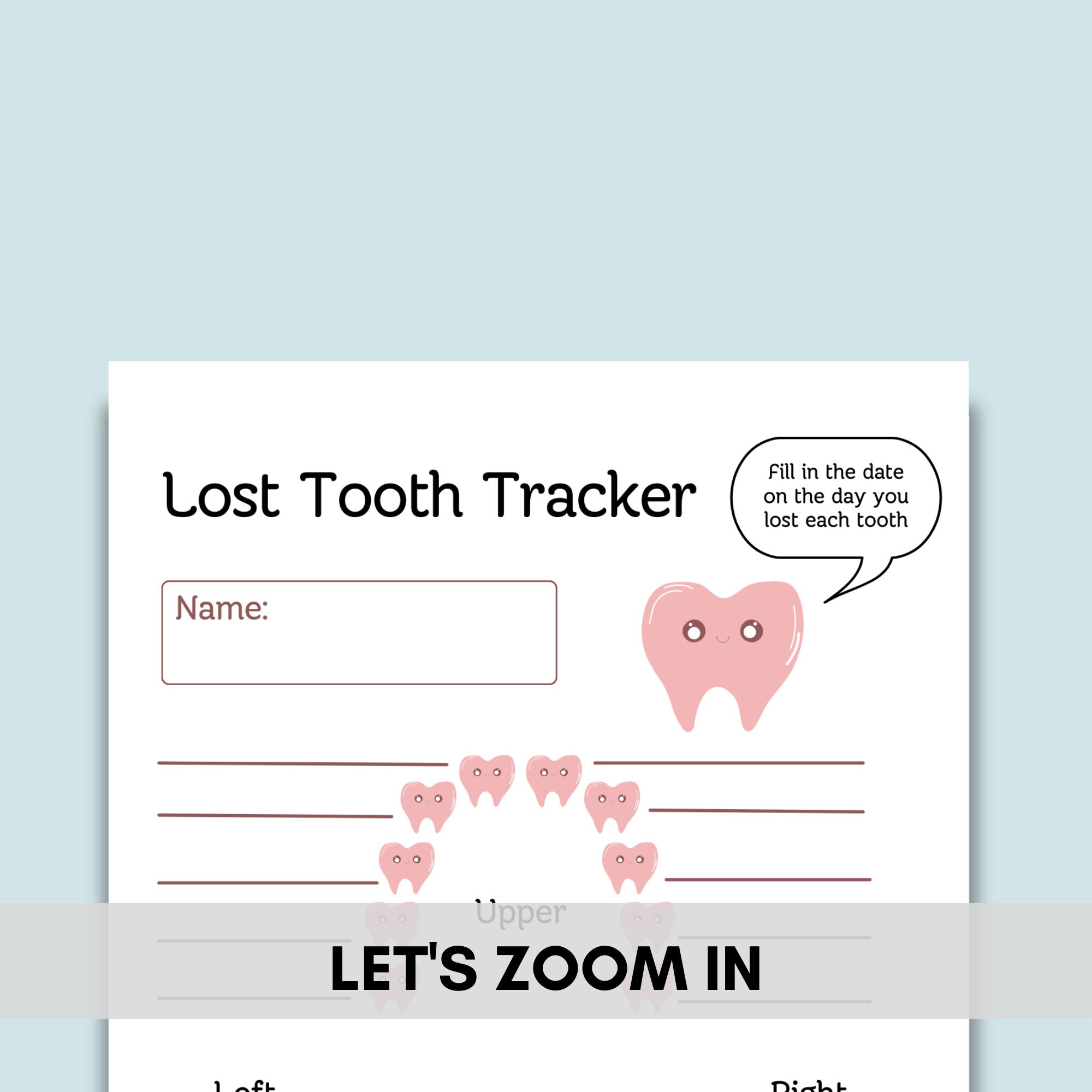 Kids Lost Tooth Tracker in Pink Children's Lost Tooth Chart Lost Tooth ...