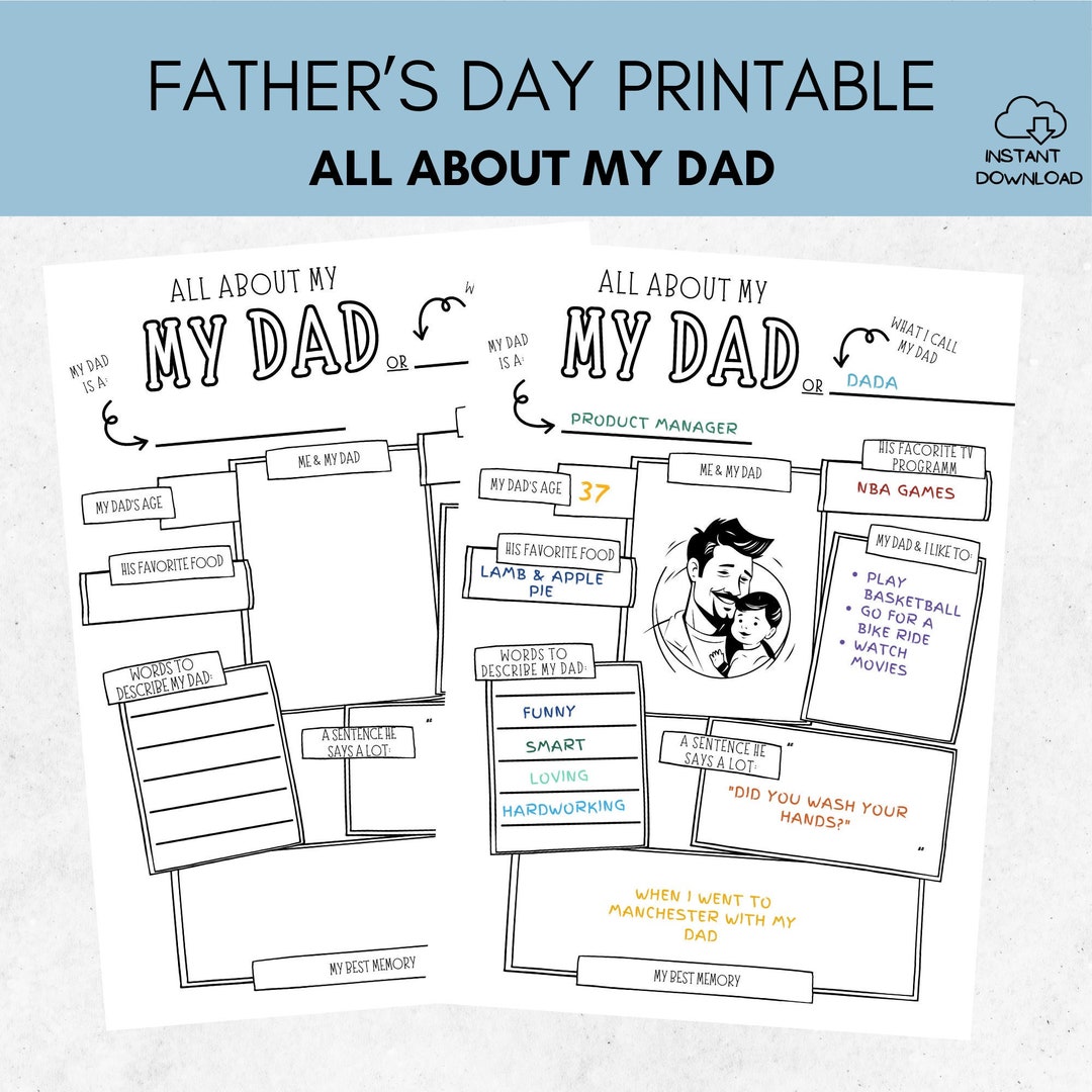 Father's Day PRINTABLE Colouring Page All About My Dad fill in the ...