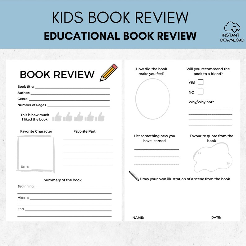 Educational Kids Book Review | Book Review Template | Kids Activity ...