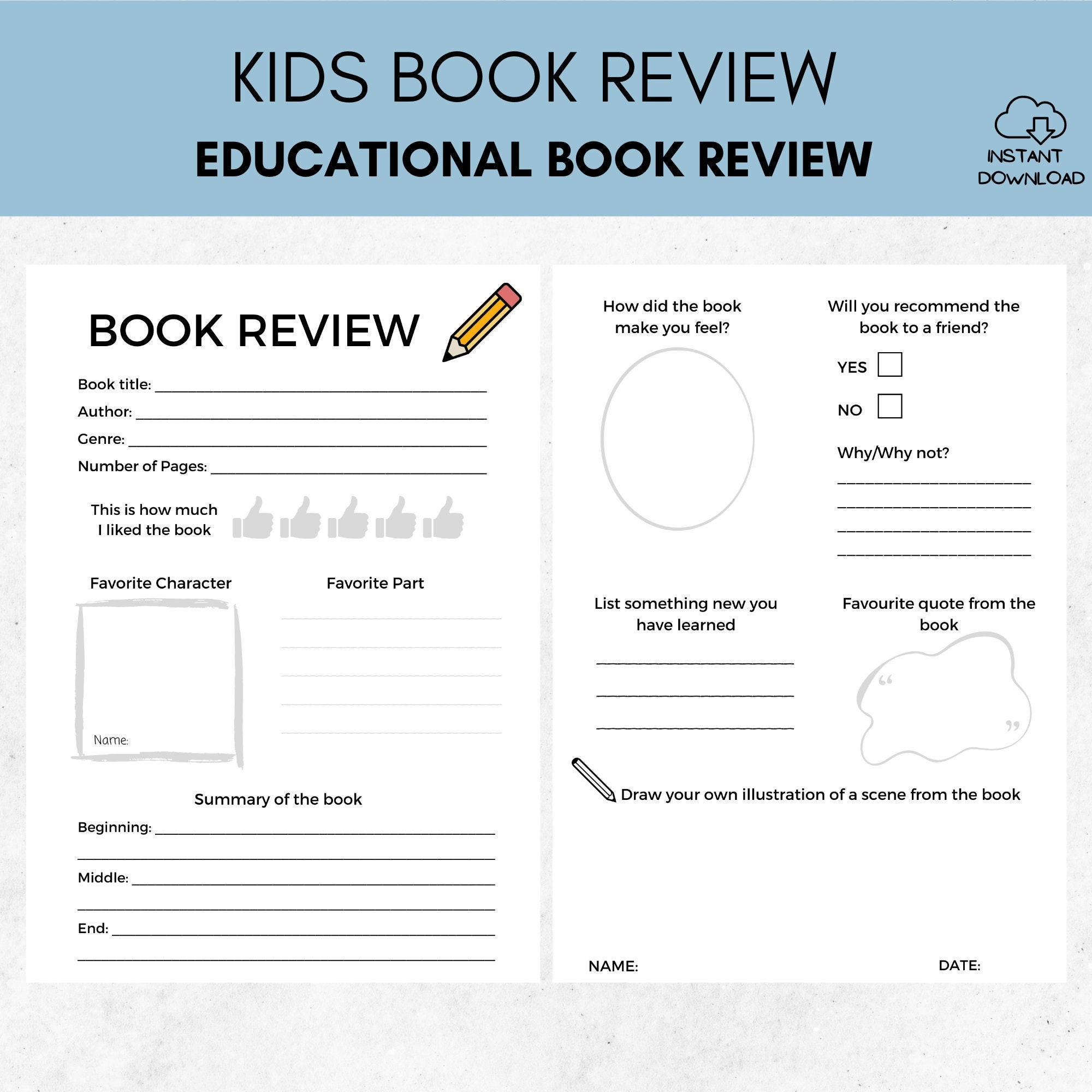 Educational Kids Book Review Book Review Template Kids Activity Sheet ...