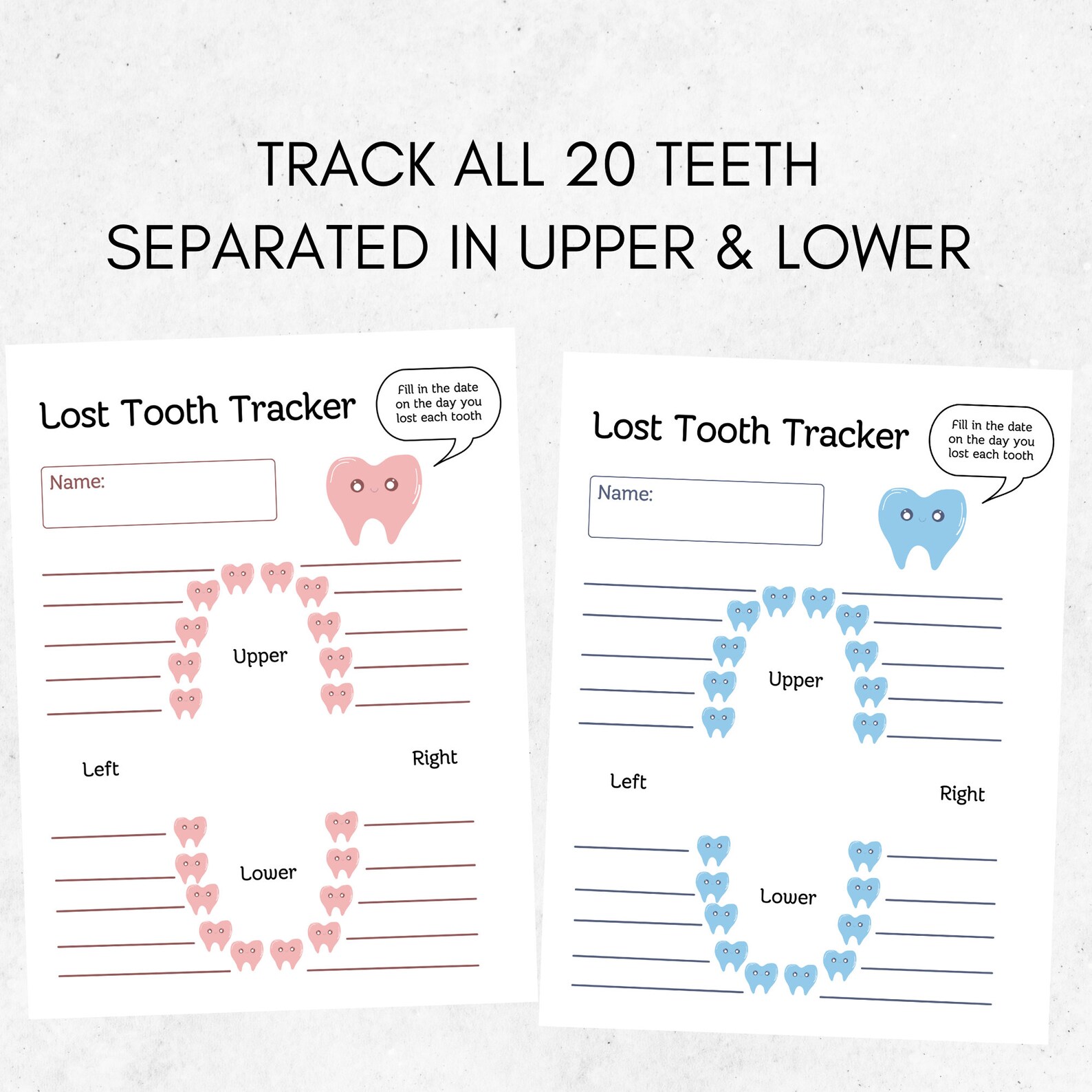 Kids’ Lost Tooth Tracker| Children's Lost Tooth Chart | Lost Tooth ...