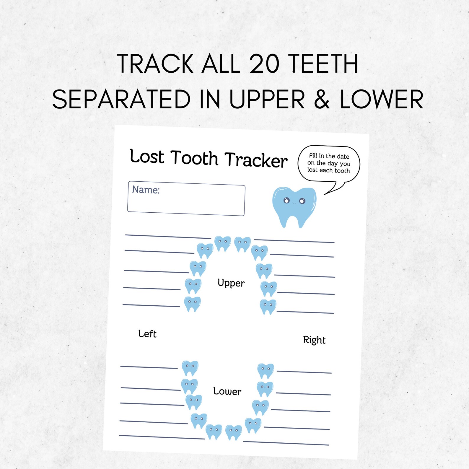 Kids Lost Tooth Tracker in Blue Children's Lost Tooth Chart Lost Tooth ...