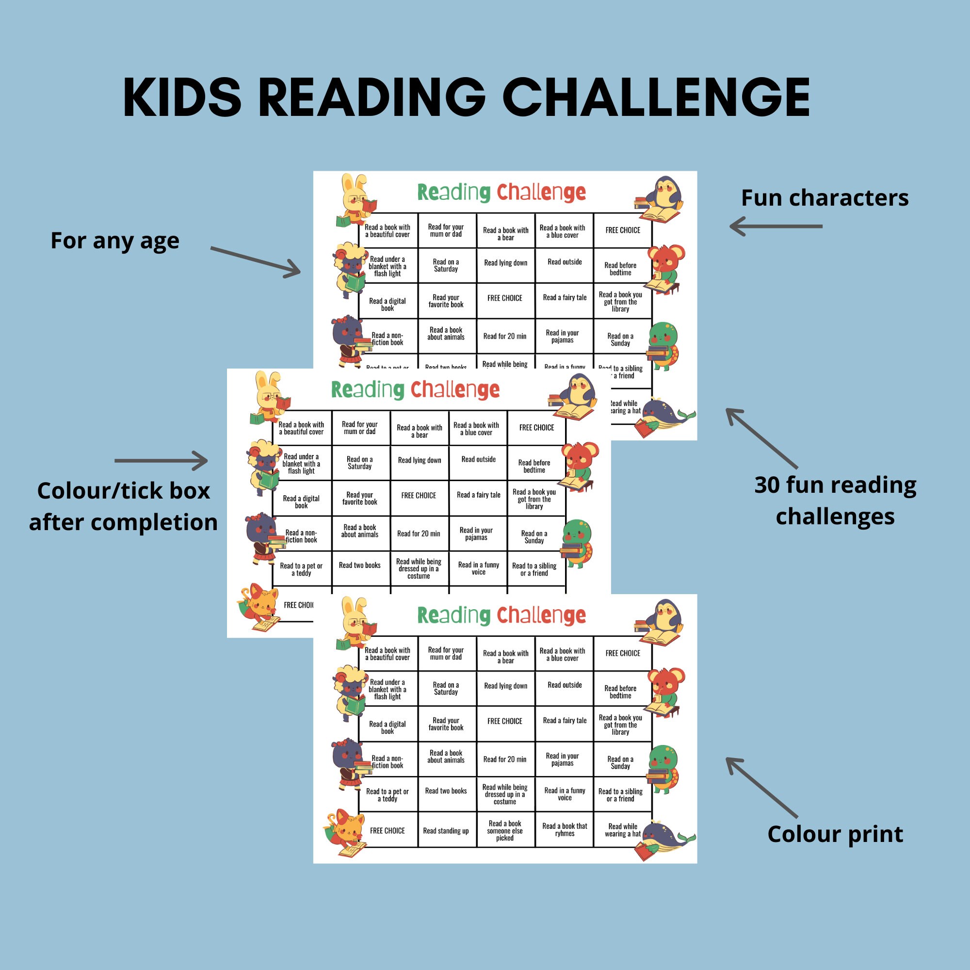 Kids’ Reading Challenge | Printable Kids Reading Chart | Daily Reading ...