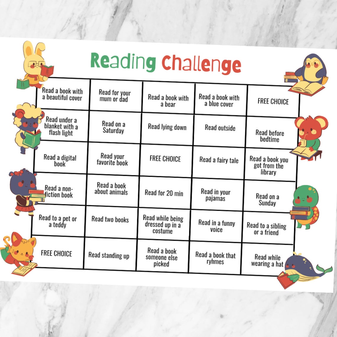 Kids Reading Challenge Printable Kids Reading Chart Daily - Etsy