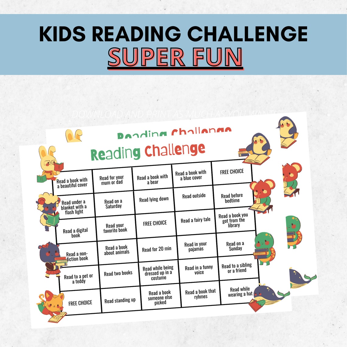 Kids’ Reading Challenge | Printable Kids Reading Chart | Daily Reading ...