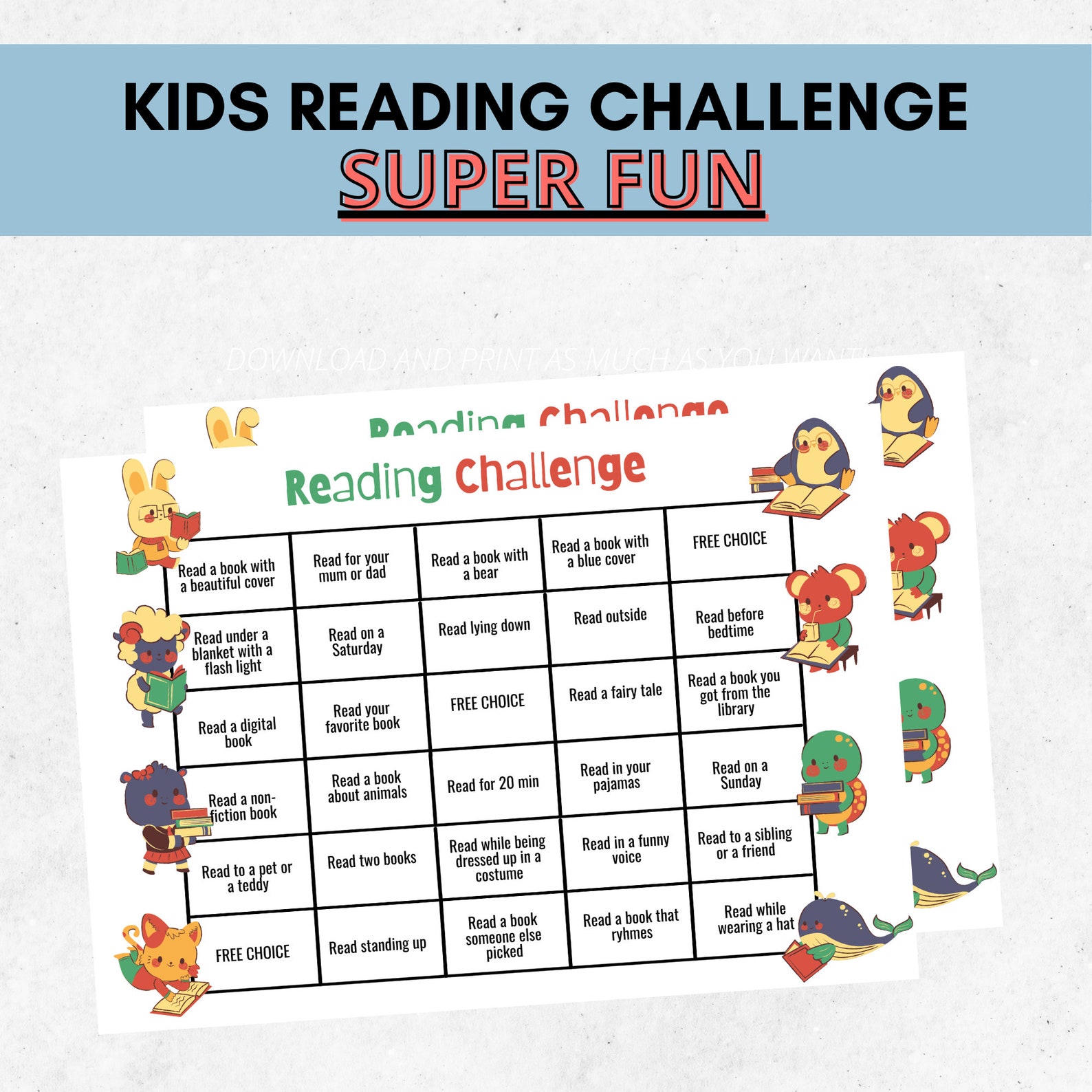 Kids’ Reading Challenge | Printable Kids Reading Chart | Daily Reading ...