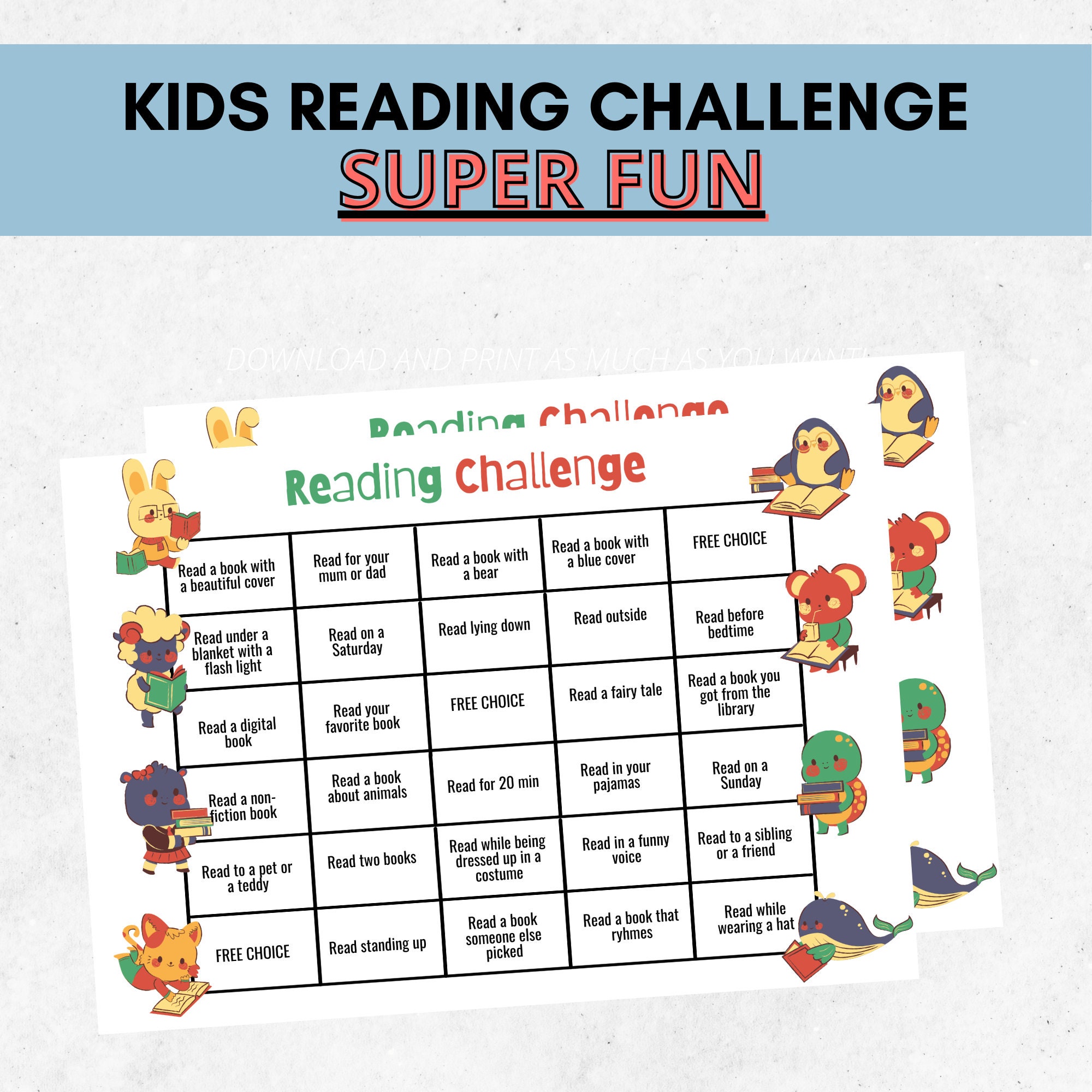 Kids’ Reading Challenge | Printable Kids Reading Chart | Daily Reading ...
