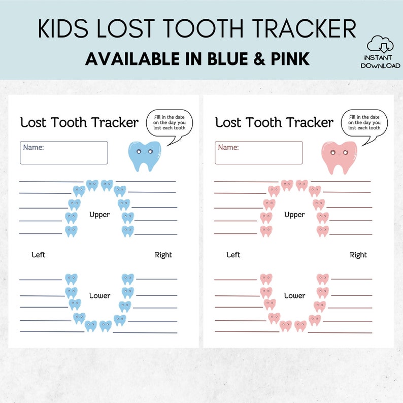 Kids’ Lost Tooth Tracker| Children's Lost Tooth Chart | Lost Tooth ...