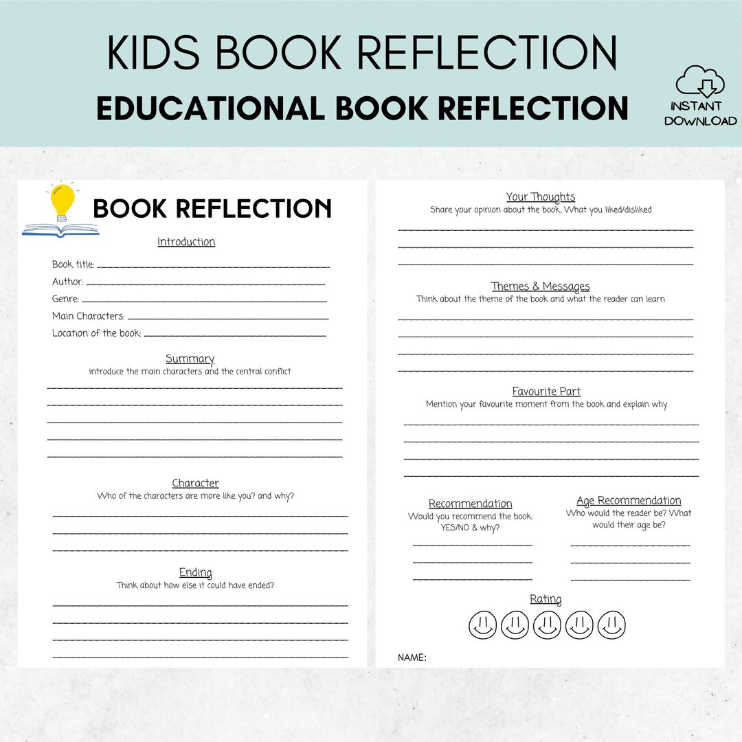 Educational Kids Book Reflection | Book Reflection Template | Kids Book ...
