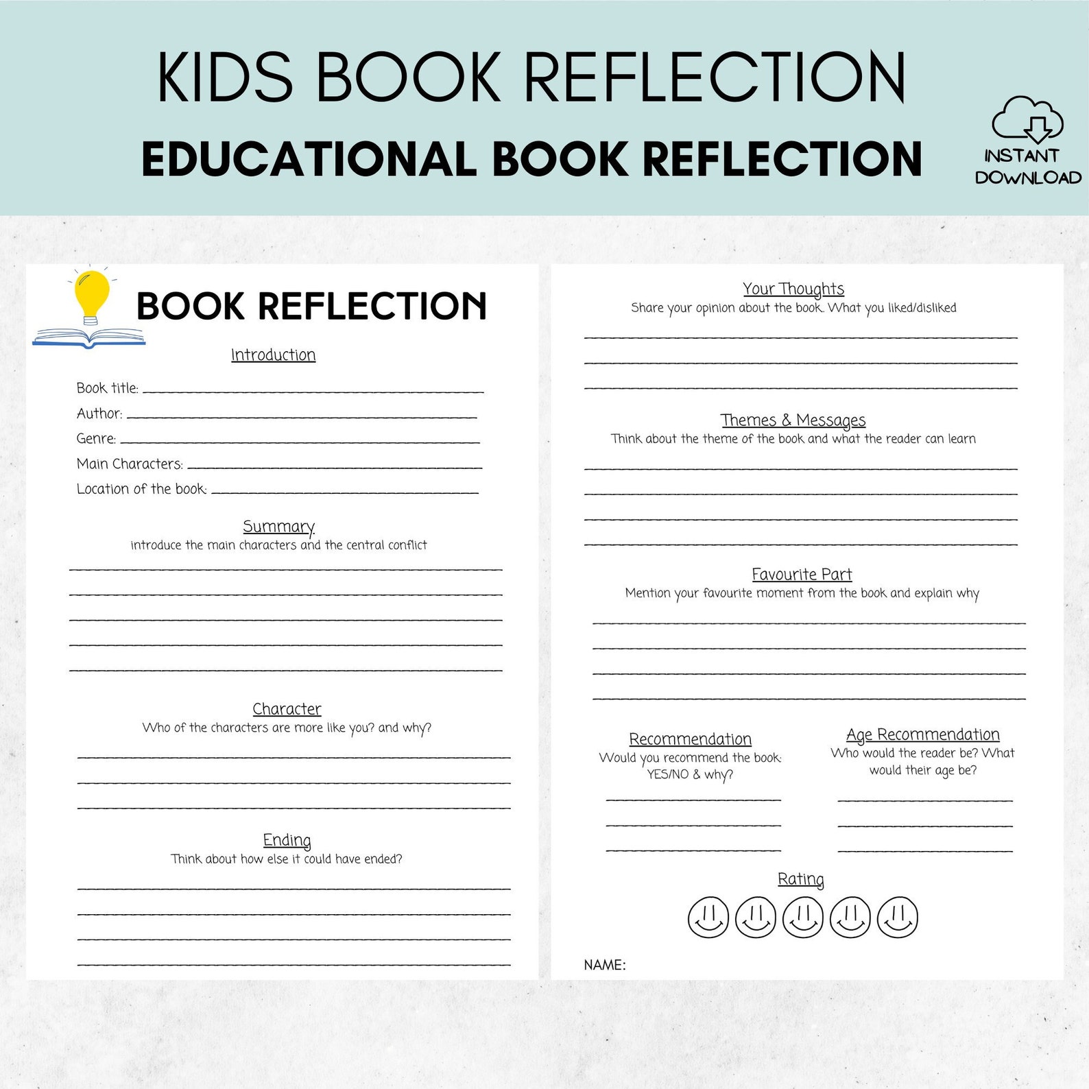 Educational Kids Book Reflection Book Reflection Template Kids Book ...