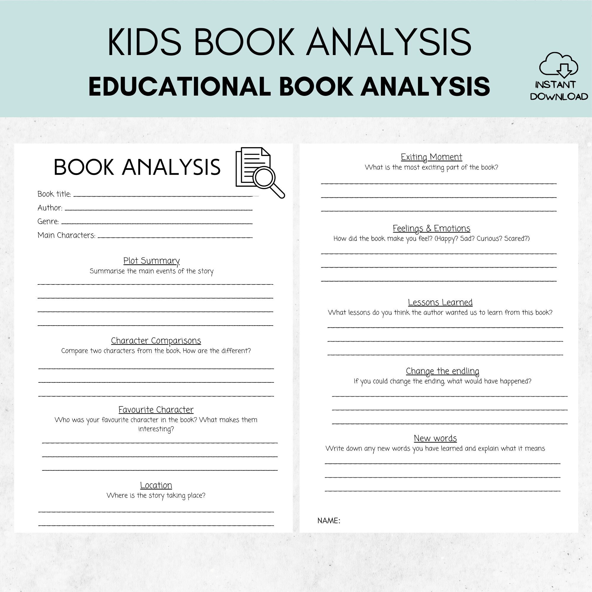 Educational Kids Book Analysis | Book Analysis Template | Kids Book ...